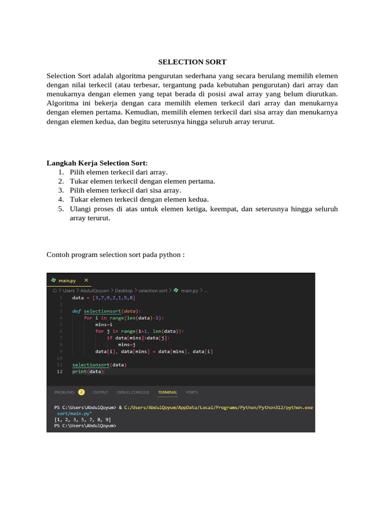 Selection Sort | PDF | Metode & Bahan Ajar | Komputer