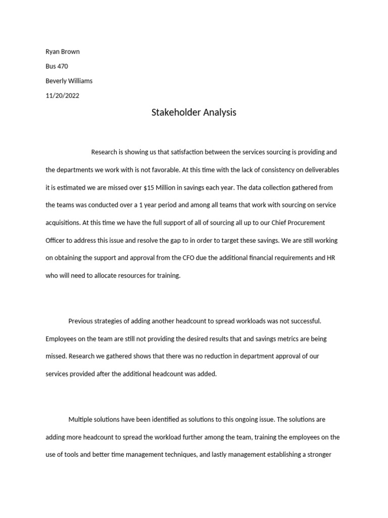 BUS-470 Stakeholder Analysis | PDF | Procurement | Business