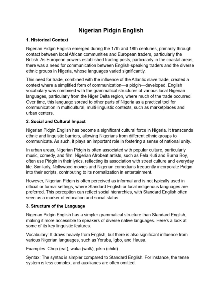 Nigerian Pidgin English | PDF | English Language | Nigeria