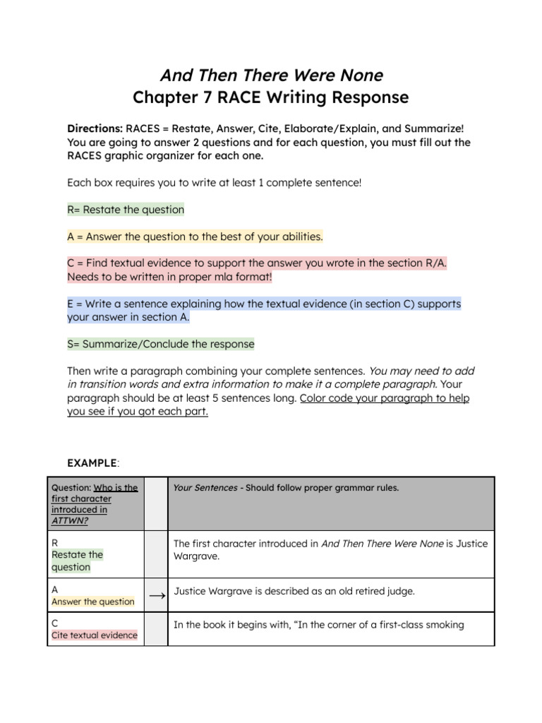 RACES Writing Guide for Chapter 7 | PDF | Paragraph