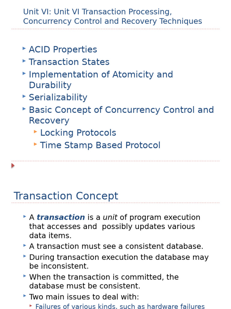 Unit VI Transaction Processing, Concurrency Control and Recovery Techniques | PDF | Database ...
