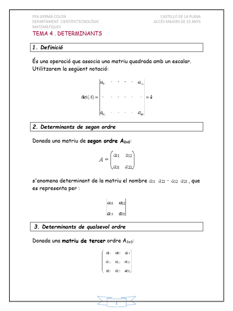 Tema 4. Determinants | PDF