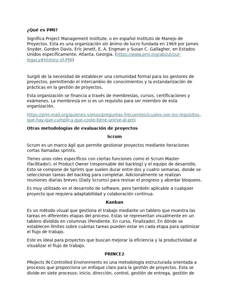 Qué Es PMI y Otros Métodos para Gestionar Proyectos | PDF | Scrum ...