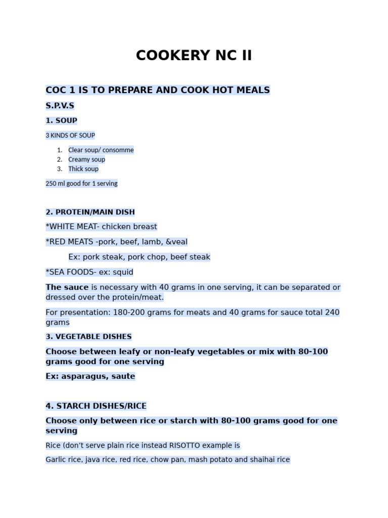 Cookery NC Ii Tesda Assessment Guide | PDF