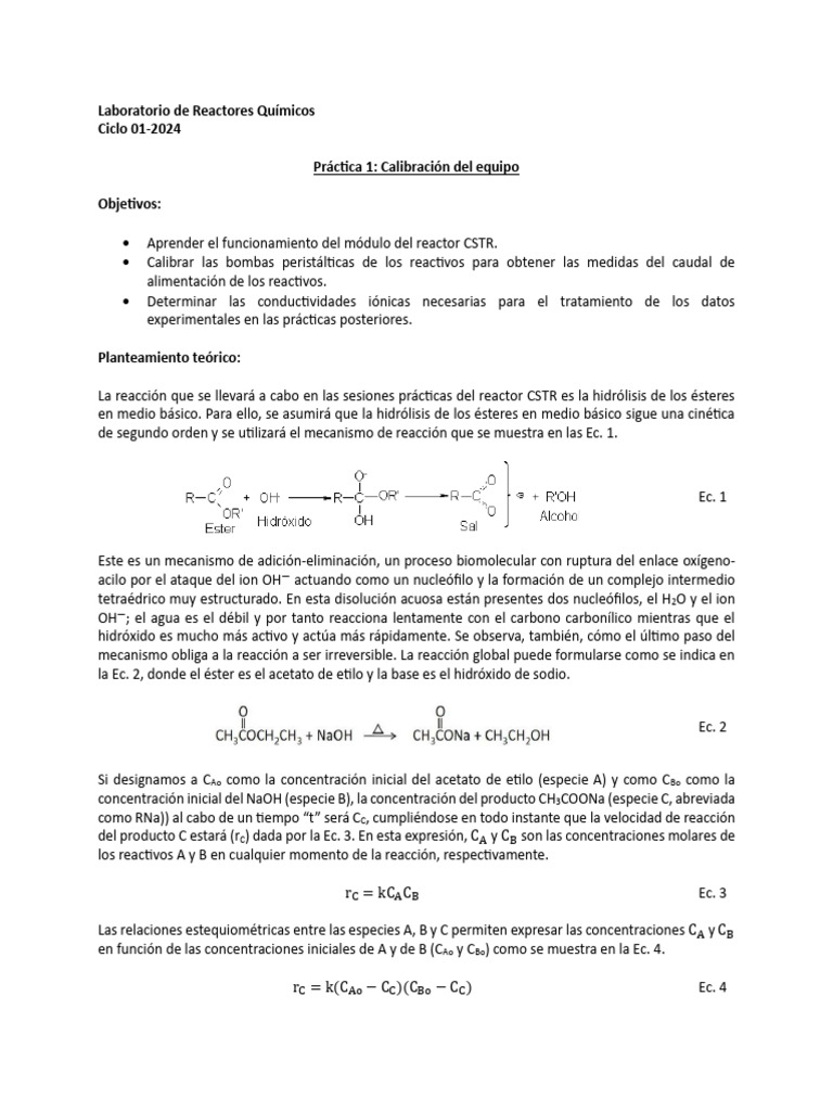 Práctica 1-Lab Reactores | PDF | Reacciones químicas | Hidrólisis