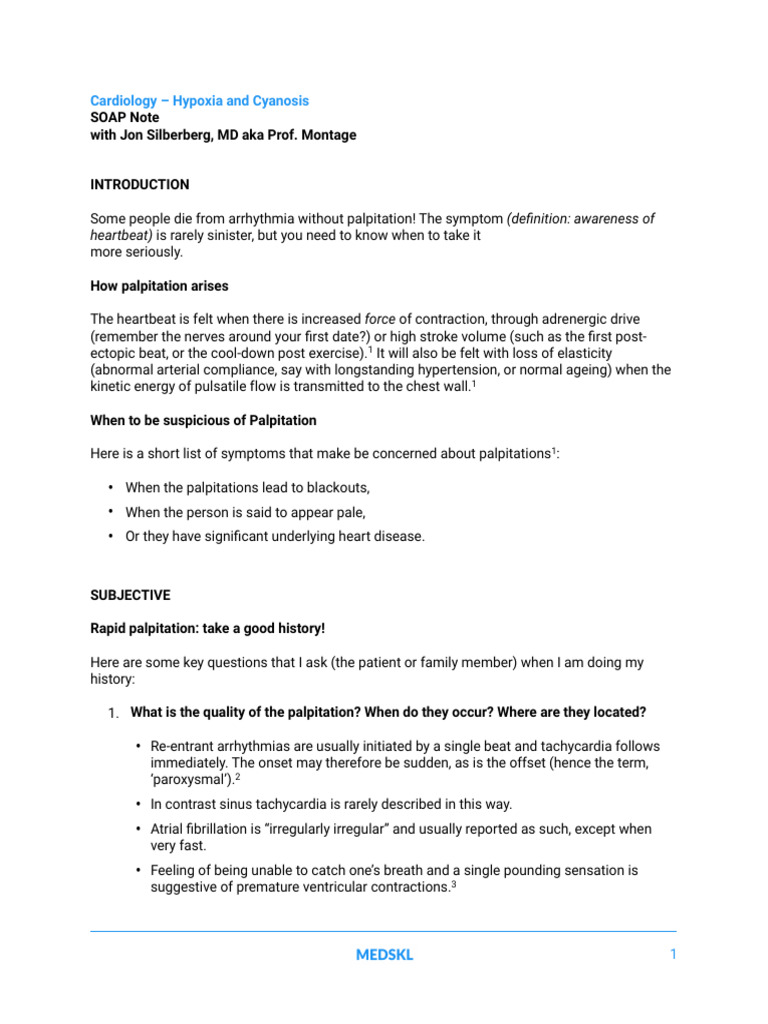 Cardiology - Palpitations - SOAP Note - Jon Silberberg REF | PDF ...