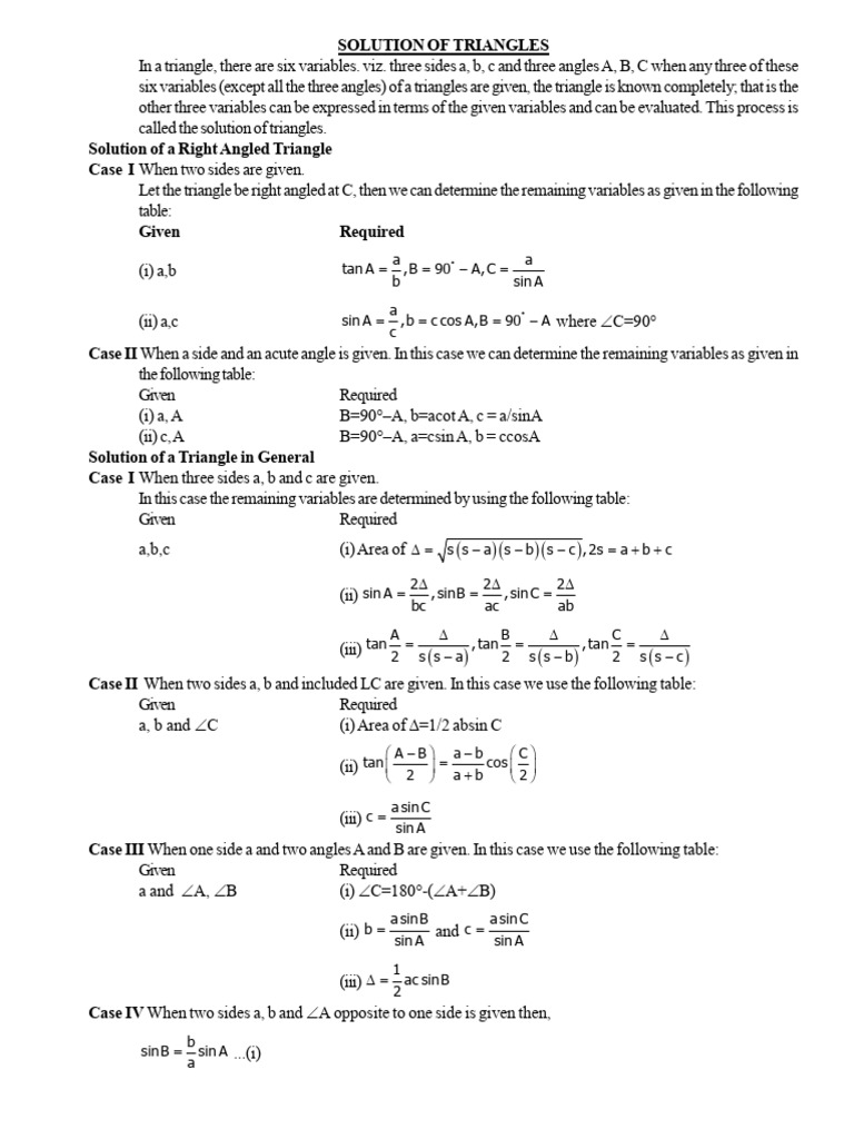 Solution of triangle | PDF | Triangle | Geometric Shapes