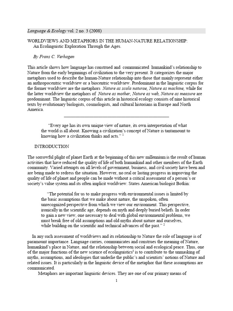 Worldviews and Metaphors - Final | PDF | Ecology | Nature
