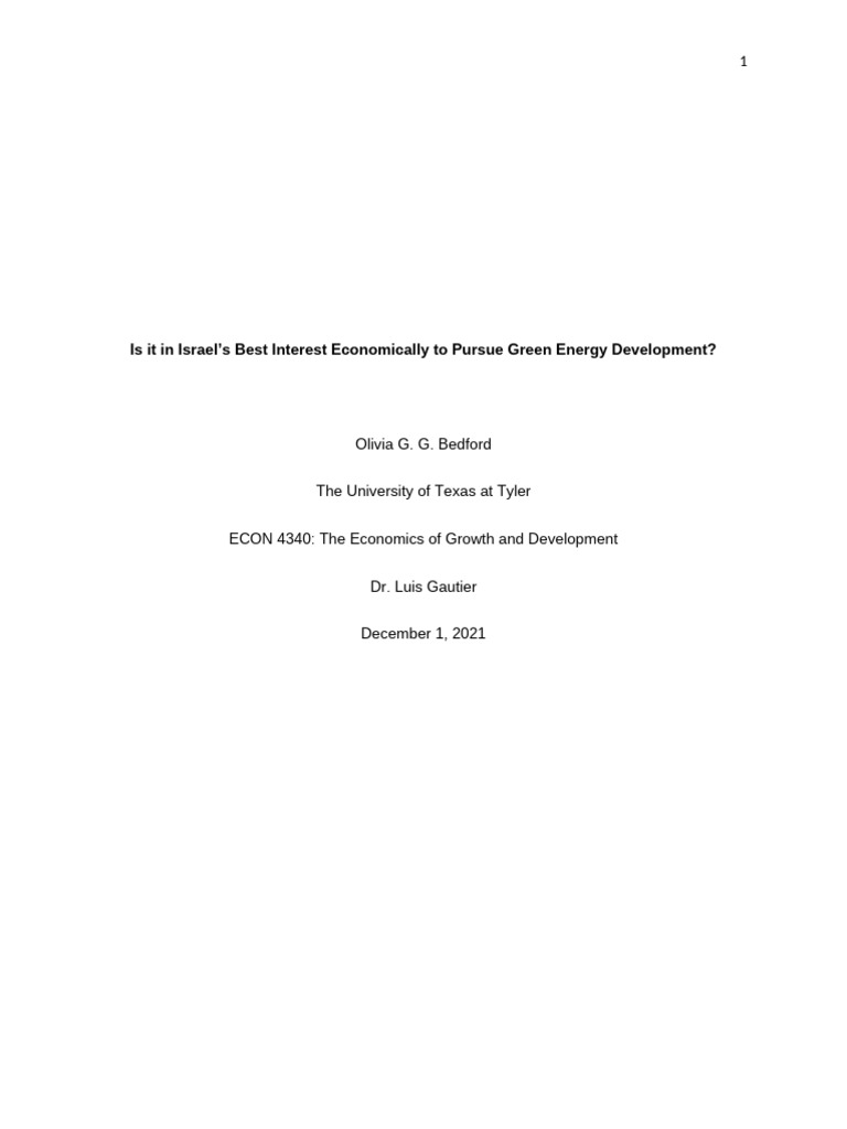 Research Paper - Green Energy in Israel - Olivia Bedford | PDF | Cost ...