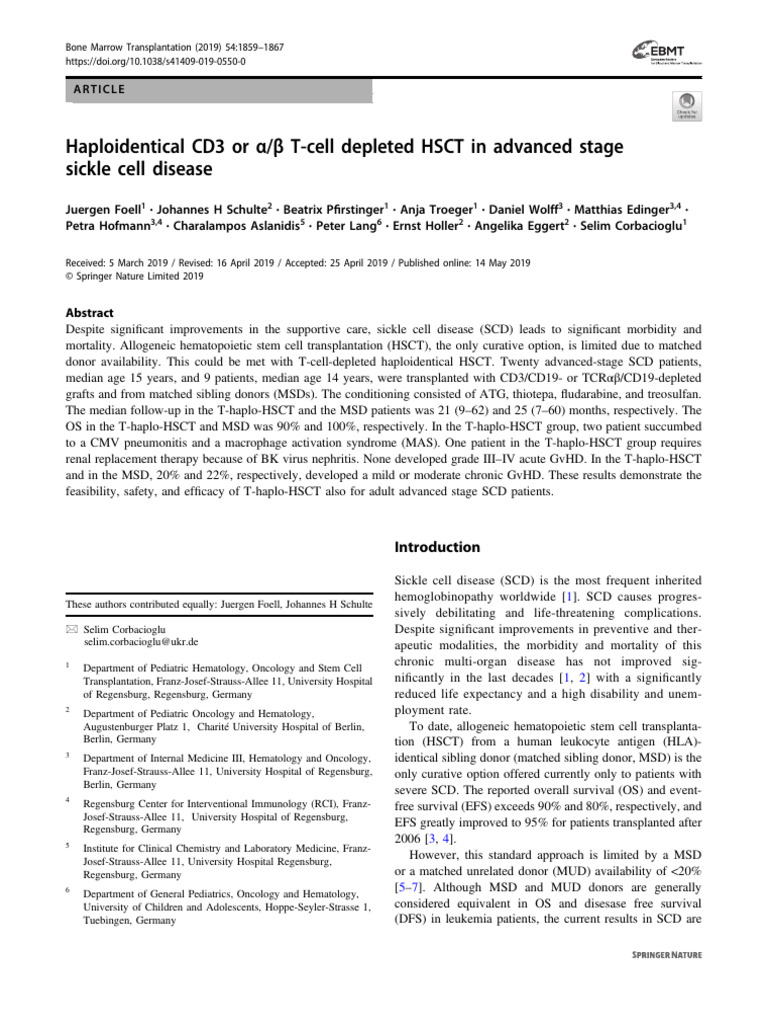 2019 - Haploidentical CD3 or Alpha Beta T-Cell Depleted HSCT | PDF | Hematopoietic Stem Cell ...