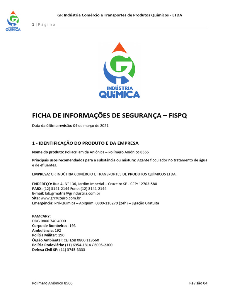 Fispq - POLIMERO ANIONICO 8566 | PDF | Embalagem e rotulagem | Química