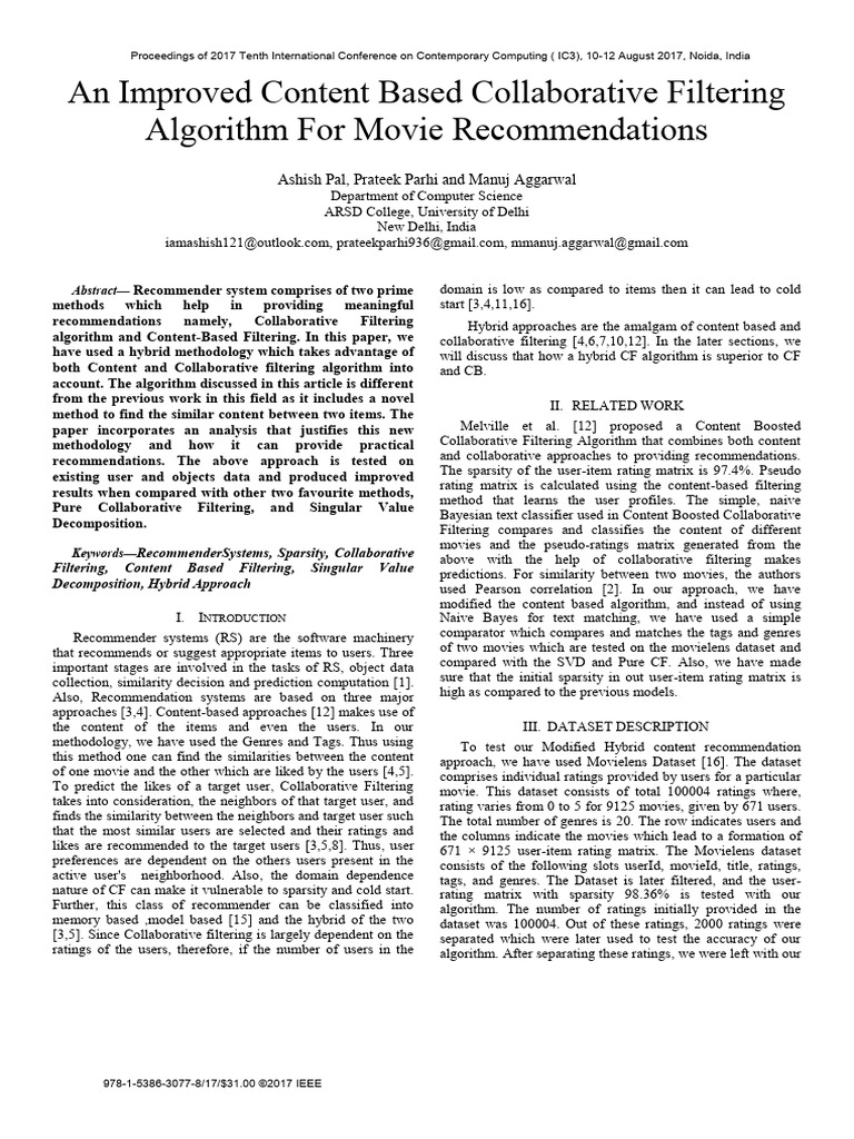 An Improved Content Based Collaborative Filtering Algorithm For Movie ...