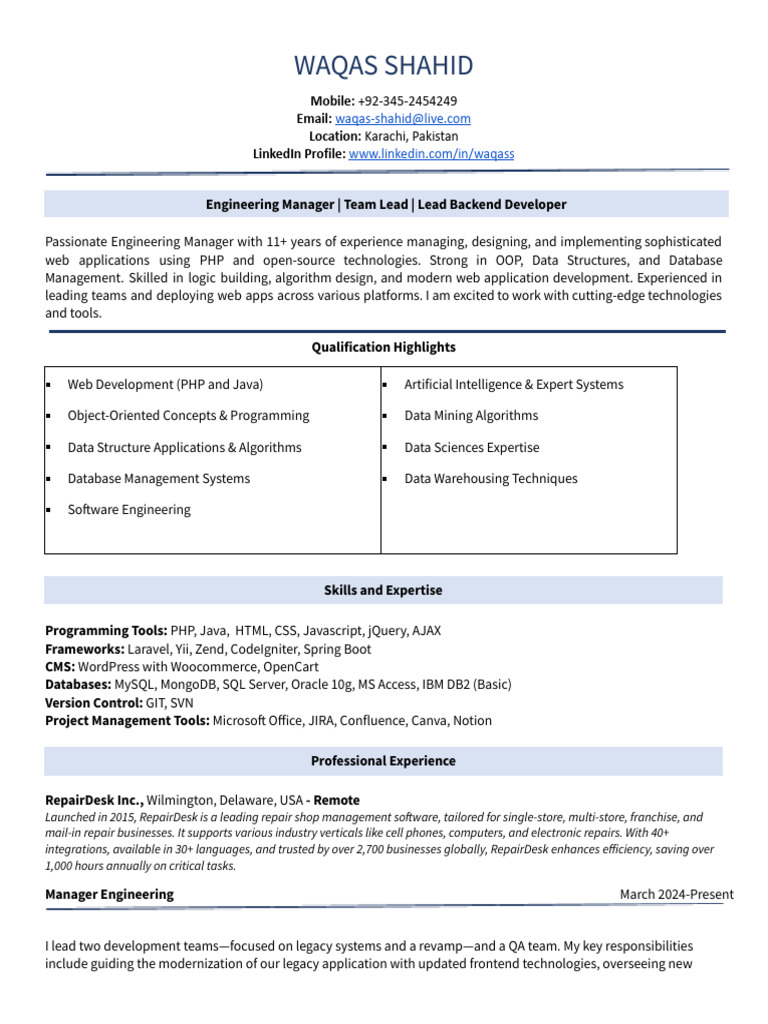 Waqas Shahid-Resume | PDF | My Sql | Word Press