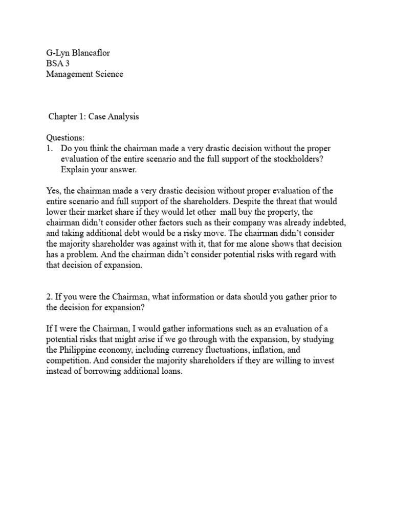 Chapter 1 - Case Analysis | PDF | Business