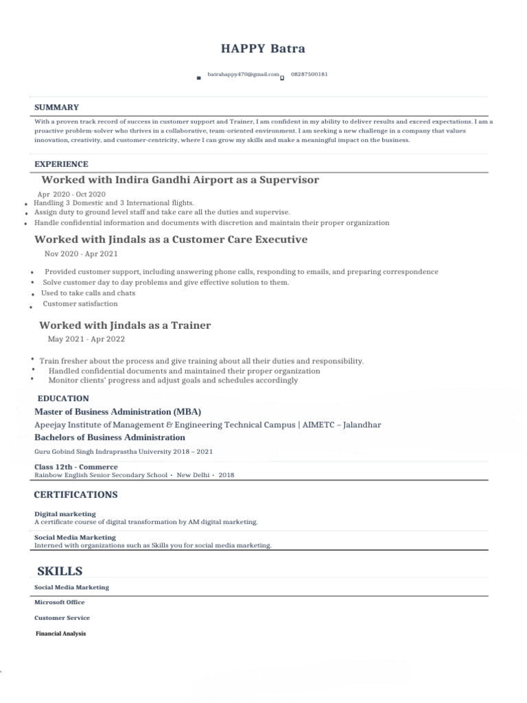 Happy Batraa CV | PDF | Career & Growth
