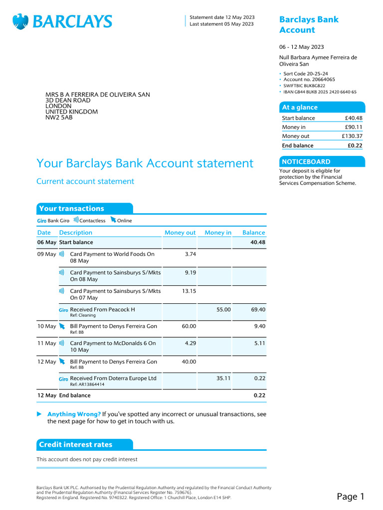 Statement 12-MAY-23 AC 20664065 14160038 | PDF | Overdraft | Financial Services