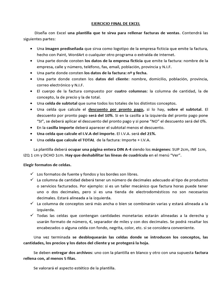 EJERCICIO FINAL DE EXCEL | PDF | Microsoft Excel | Factura