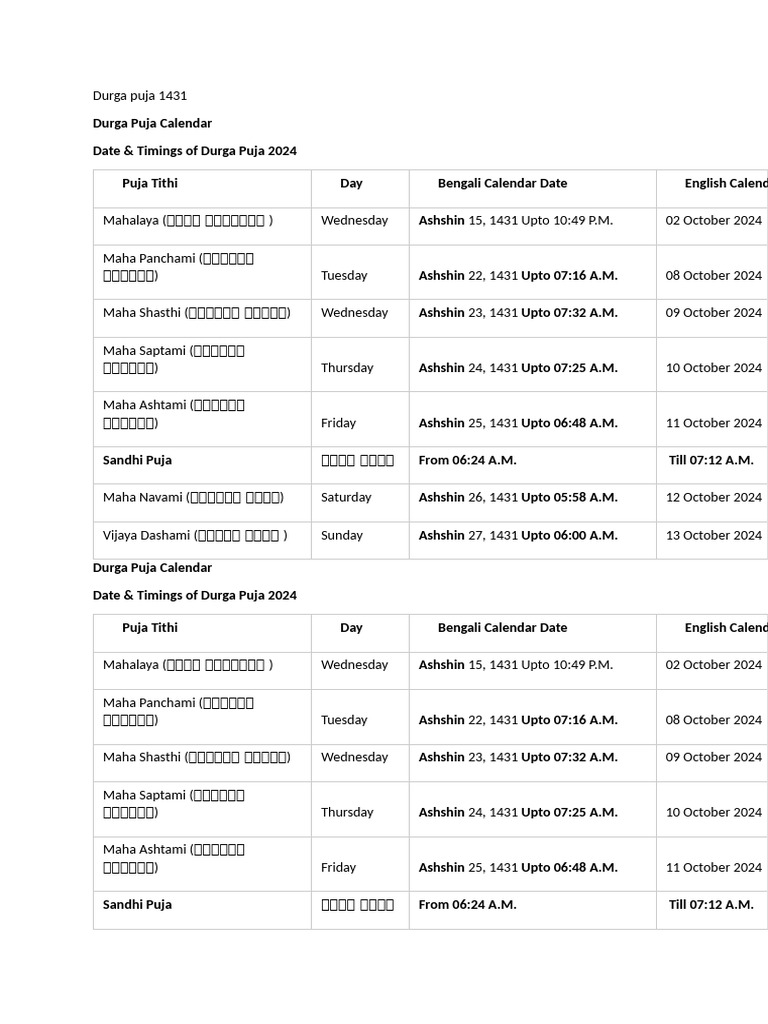 Durga Puja 1431 | PDF