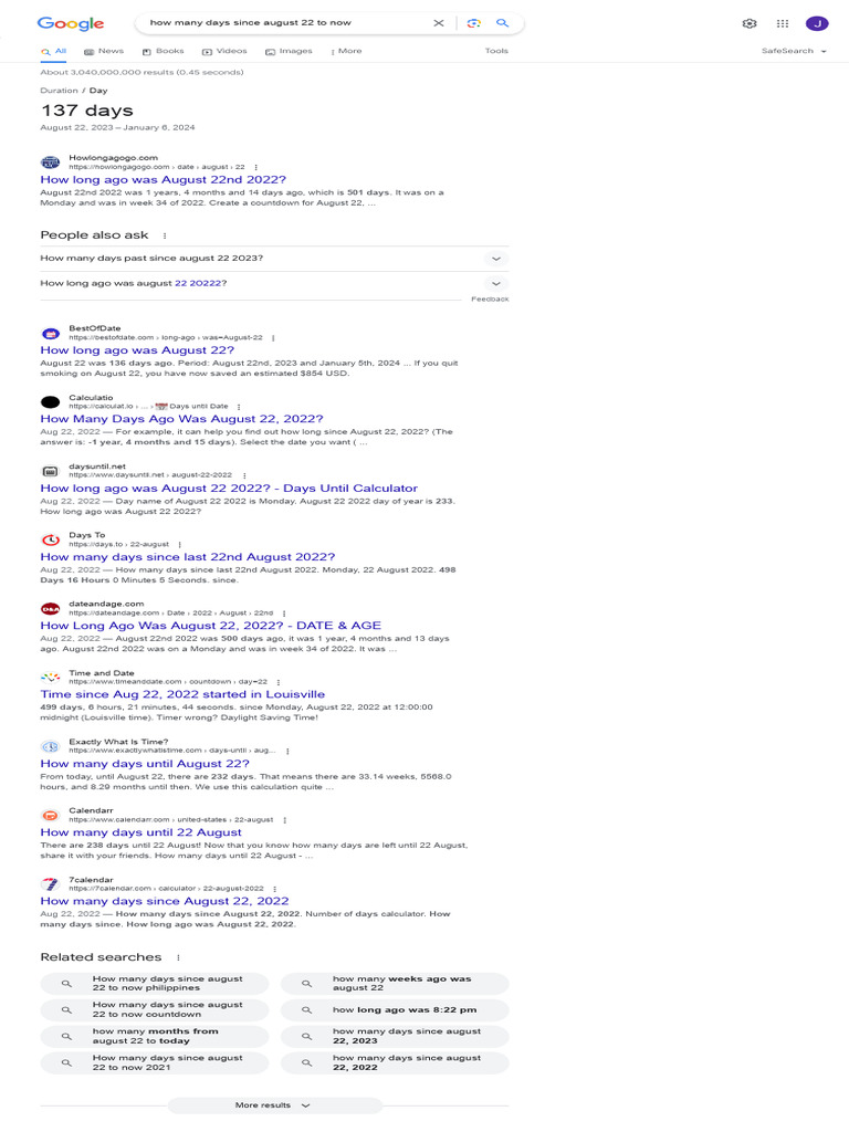 How Many Days Since August 22 To Now - Google Search | PDF