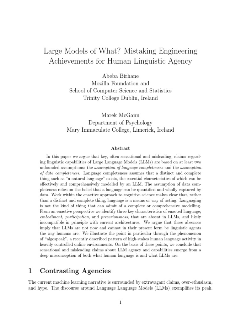 Large Models of What? Mistaking Engineering Achievements For Human ...