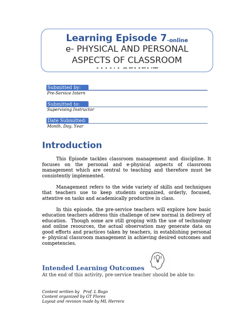 Learning Episode 7 FS1 1st Semester 2021 2022 | PDF | Classroom Management | Teachers