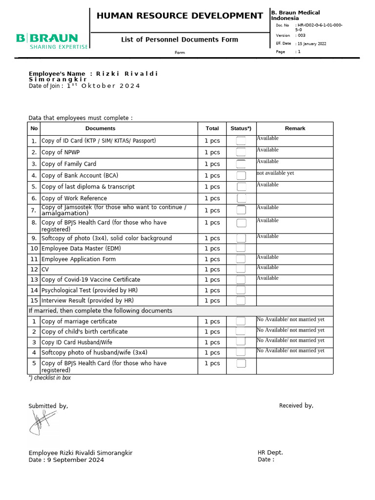 Employee Document Checklist 2024 | PDF | Government And Personhood | Authentication