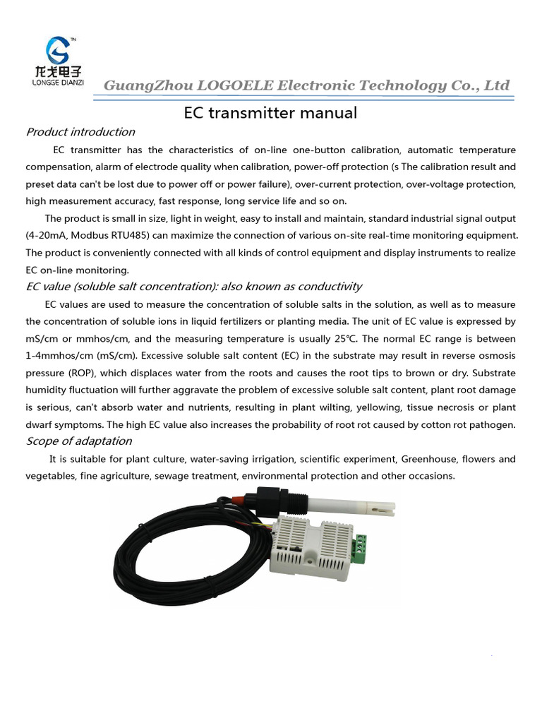 EC Transmitter User Manual | PDF | Calibration | Solubility