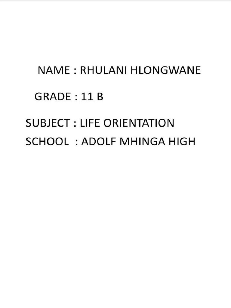 Life Orientation Assignment | PDF