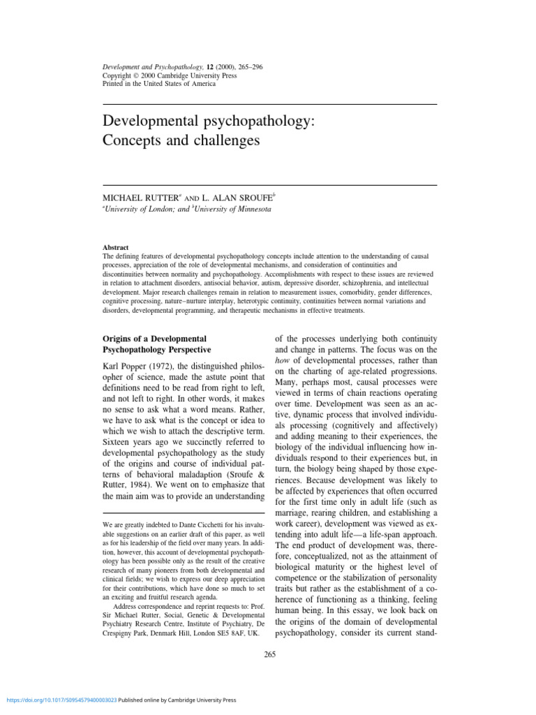 Developmental Psychopathology - Concepts and Challenges | PDF ...