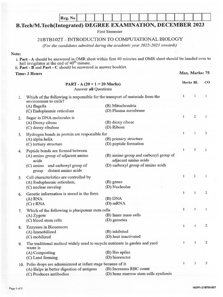 Bio Previous Exam Paper 2 | PDF
