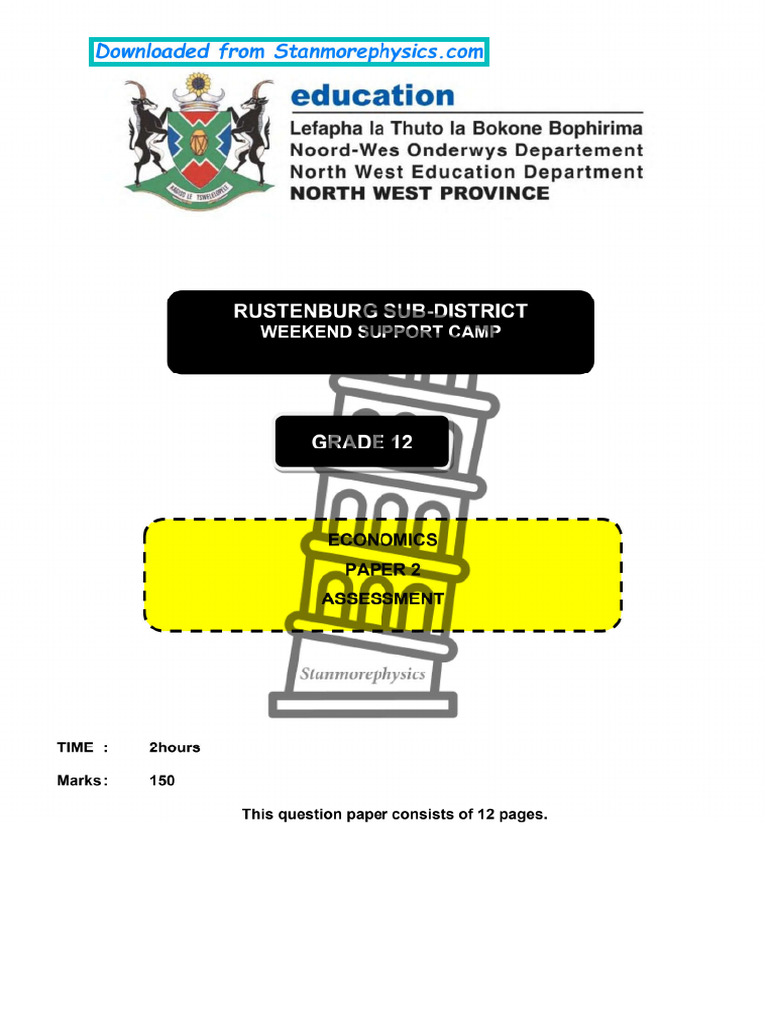 NW Economics Grade 12 Pre Trial 2023 P2 and Memo | PDF