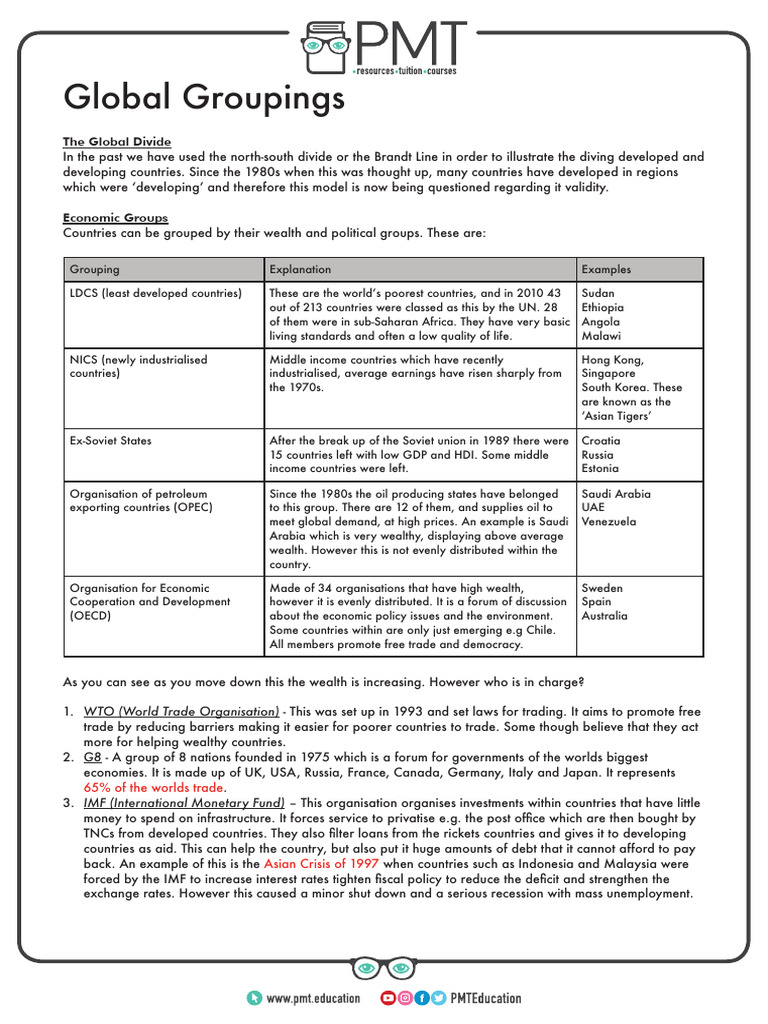 Global Groupings - Additional Reading - Edexcel Geography IAL | PDF ...
