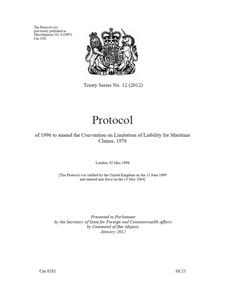 1996 Protocol on Maritime Liability Amendments | PDF | Treaty ...
