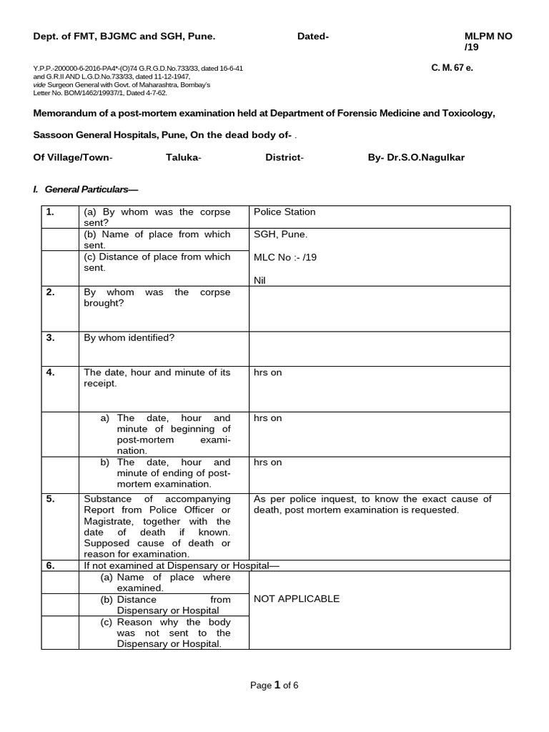 Pm form for organophospate poisoning | PDF | Lung | Peritoneum