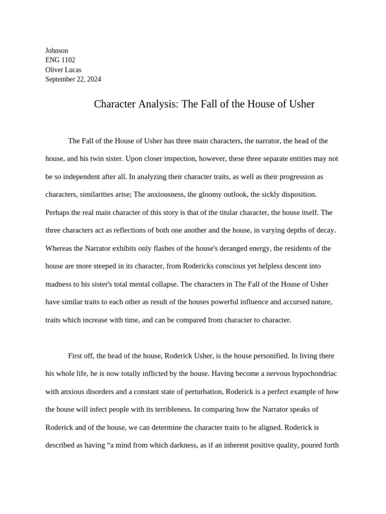 Fall of the House of Usher - Character Analysis | PDF