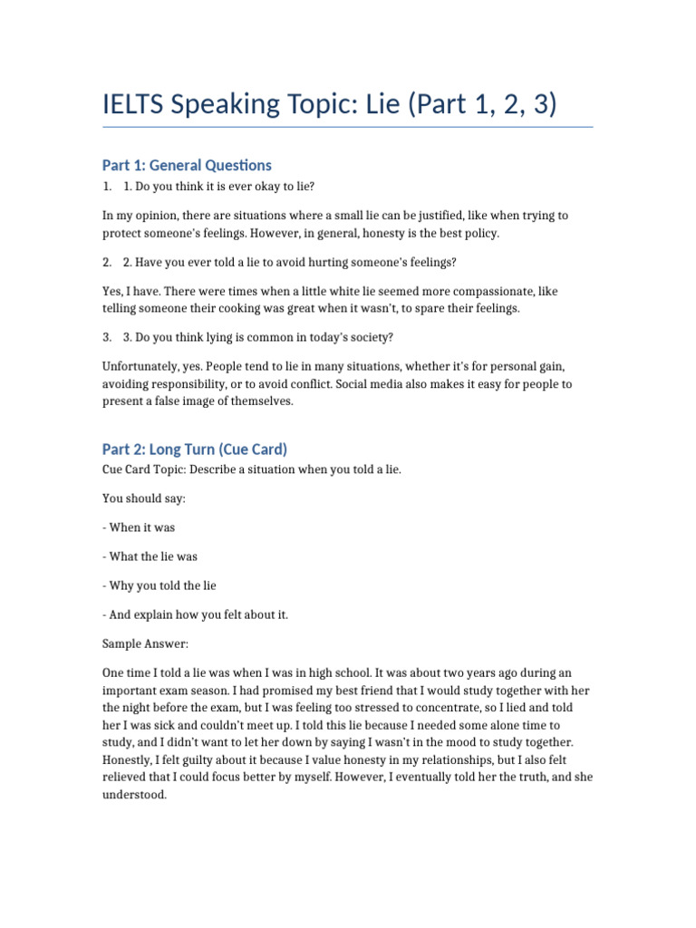 IELTS Speaking Lying Topic | PDF | Lie | Truth