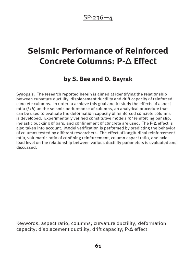 Seismic Performance of Columns | PDF | Deformation (Engineering) | Buckling