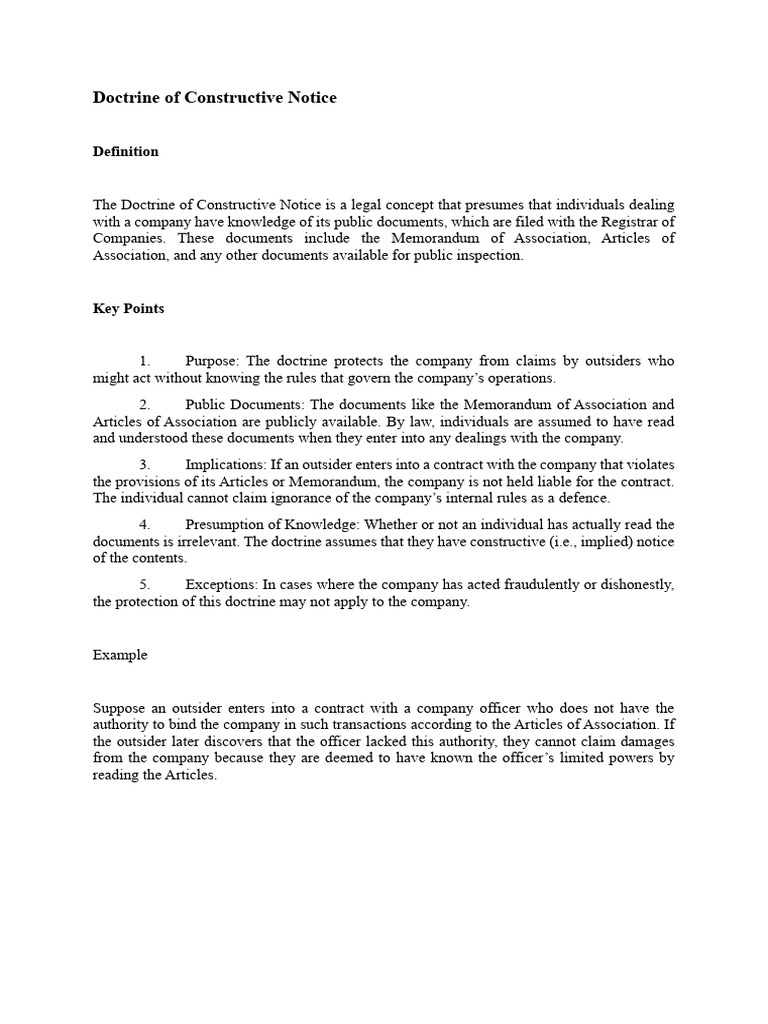 Doctrine of Constructive Notice | PDF | Business Law | Private Law