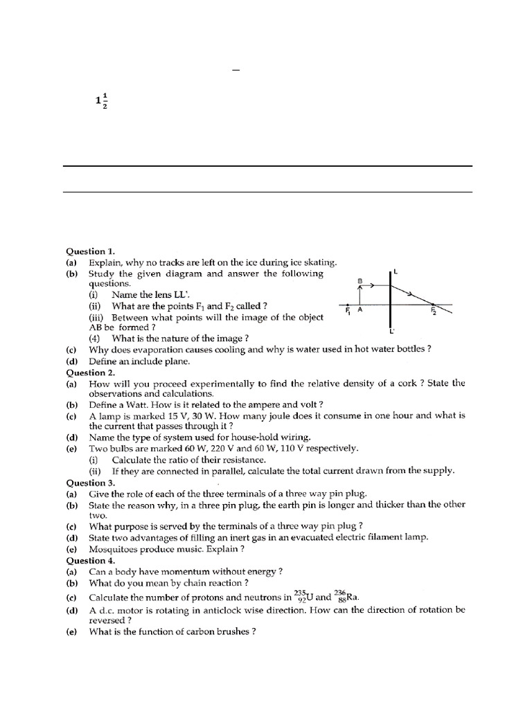 Physics - Mock Test Paper: Section I (40 Marks) | PDF