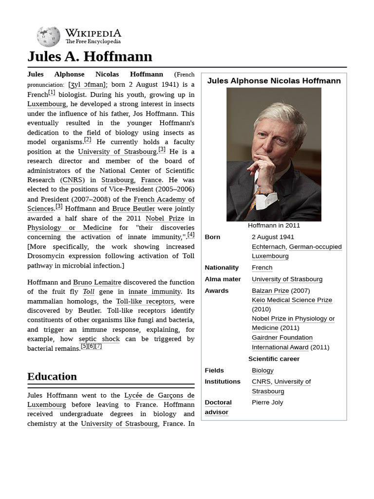 Jules A. Hoffmann | PDF | Biology | Biochemistry