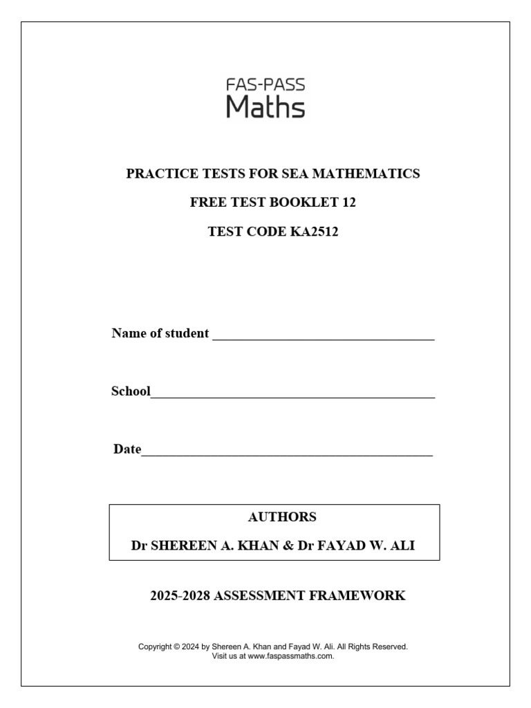 SEA Maths Booklet 12 by SAK and FWA PDF | PDF | Mathematics