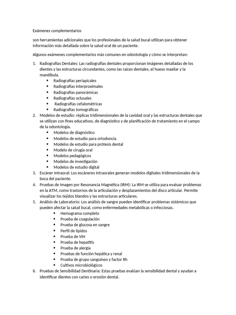 Exámenes Complementarios | PDF