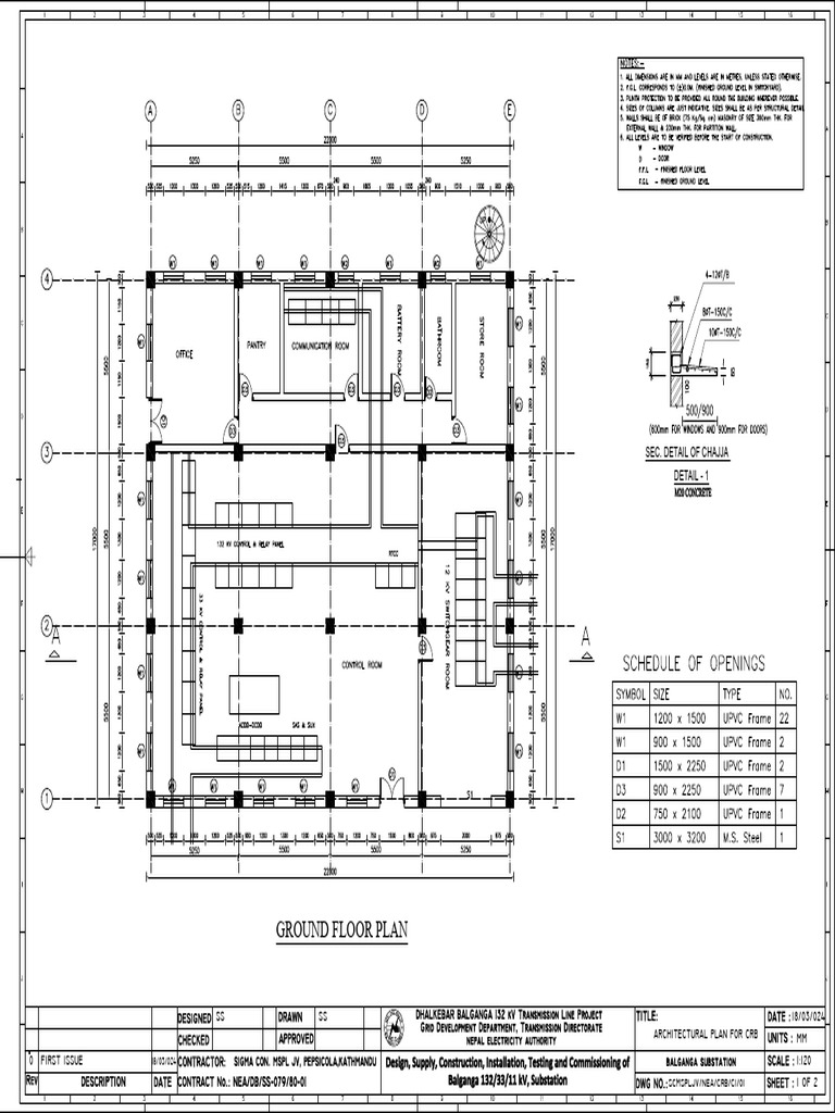 Control Room Building Architectural Plan, Section, & Elevation | PDF