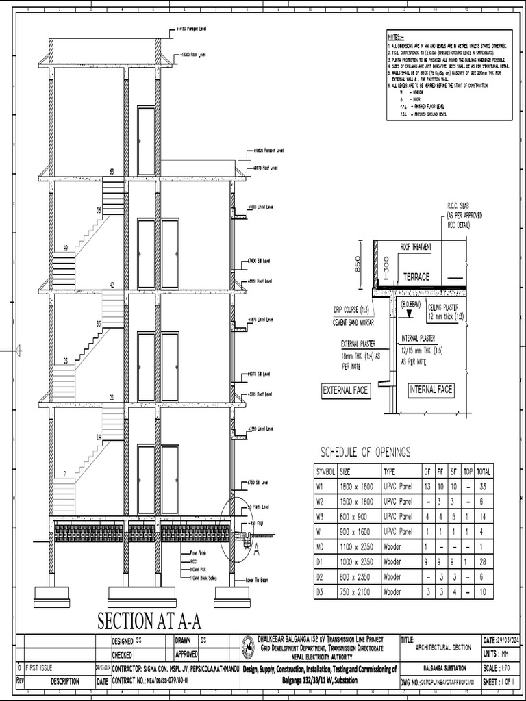 Staff Quarter Building Architectural Plan, Section, and Elevation | PDF ...