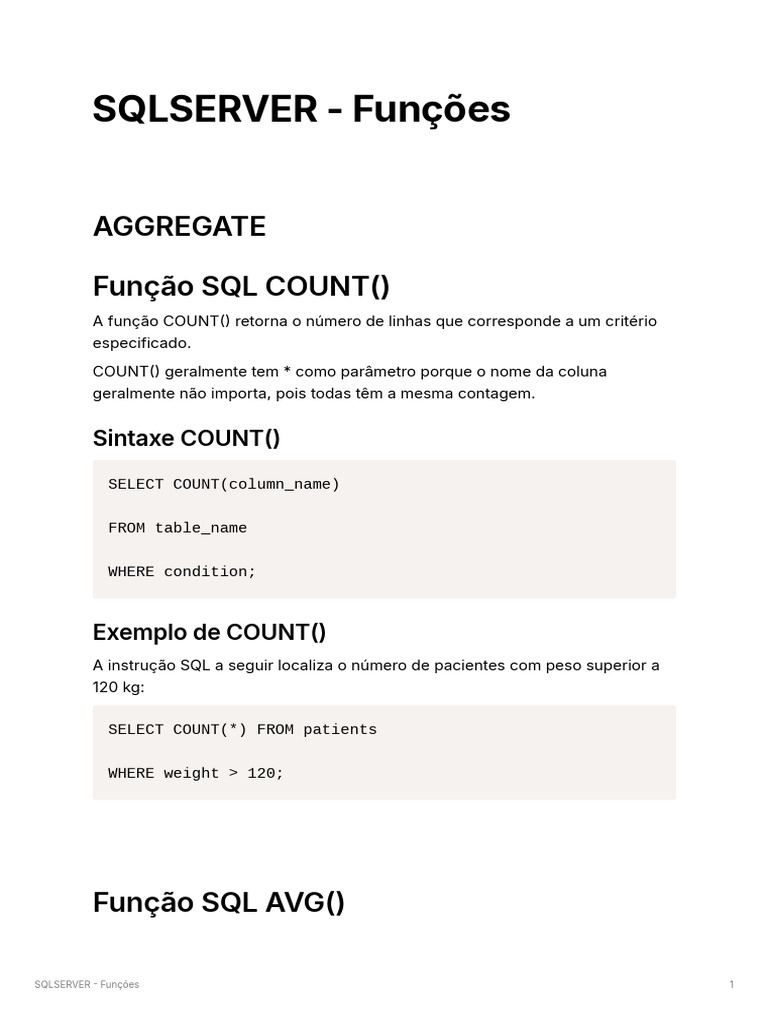 SQLSERVER - Funçoes | PDF | Conceitos matemáticos | Software de ...