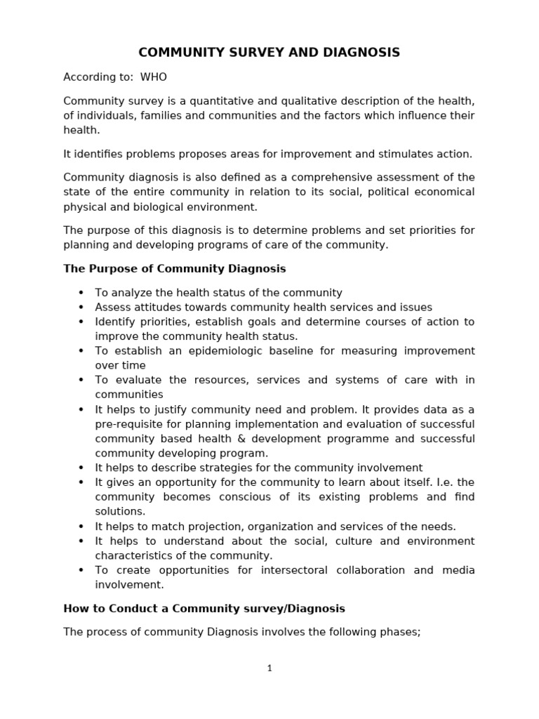 Community Survey and Diagnosis | PDF | Community | Data Analysis