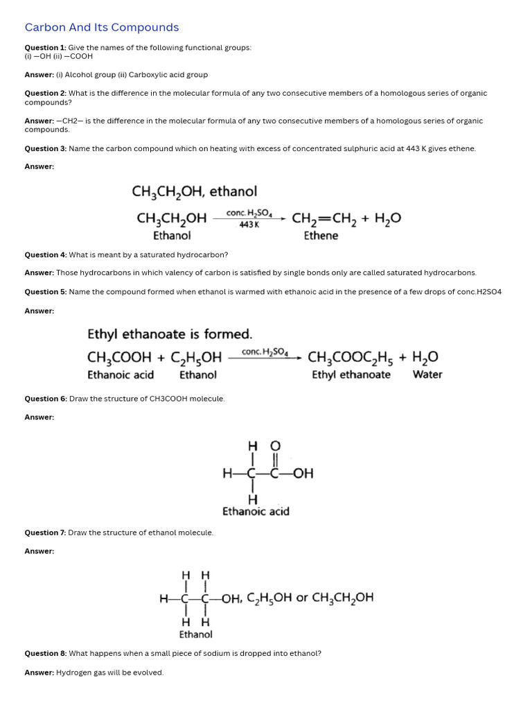 Carbon and Its Compounds PDF | PDF | Acid | Acetic Acid