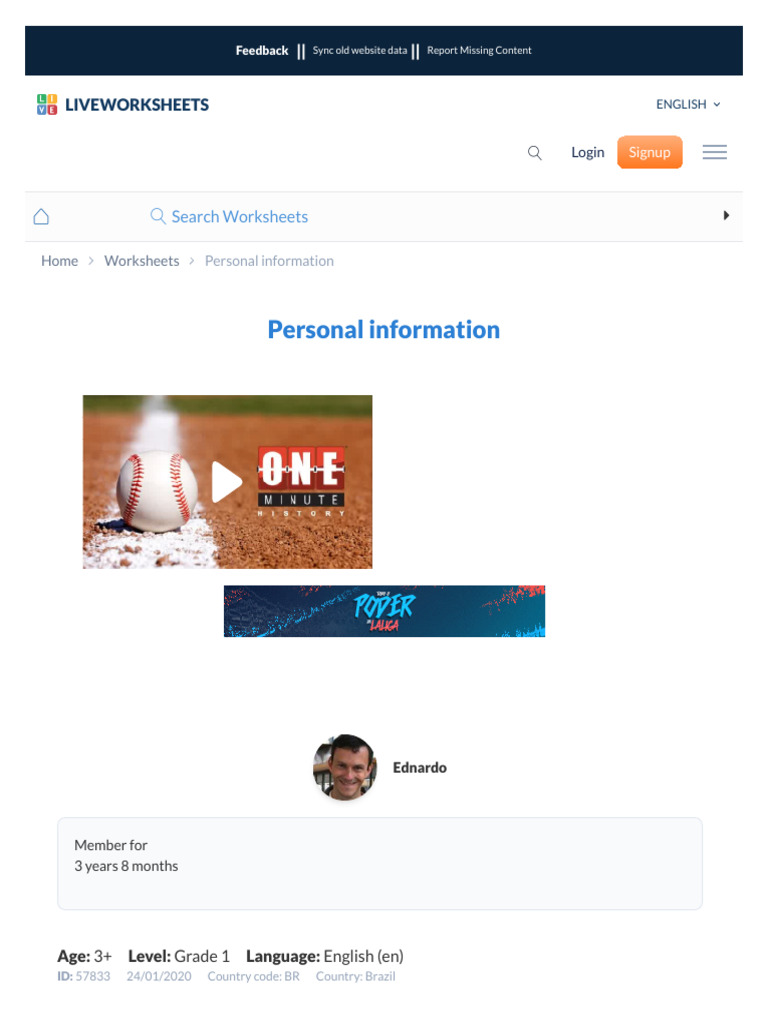 Personal Information Exercise - Live Worksheets | PDF