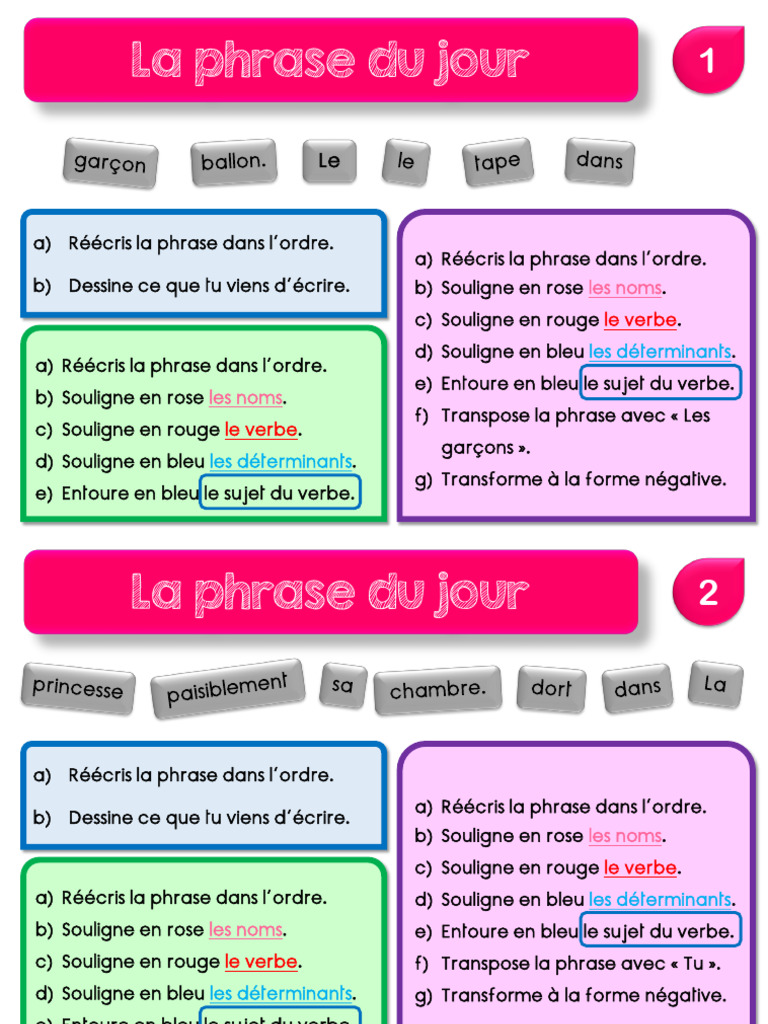 Activités de la Phrase du Jour | PDF | Phrase | Sujet (Grammaire)