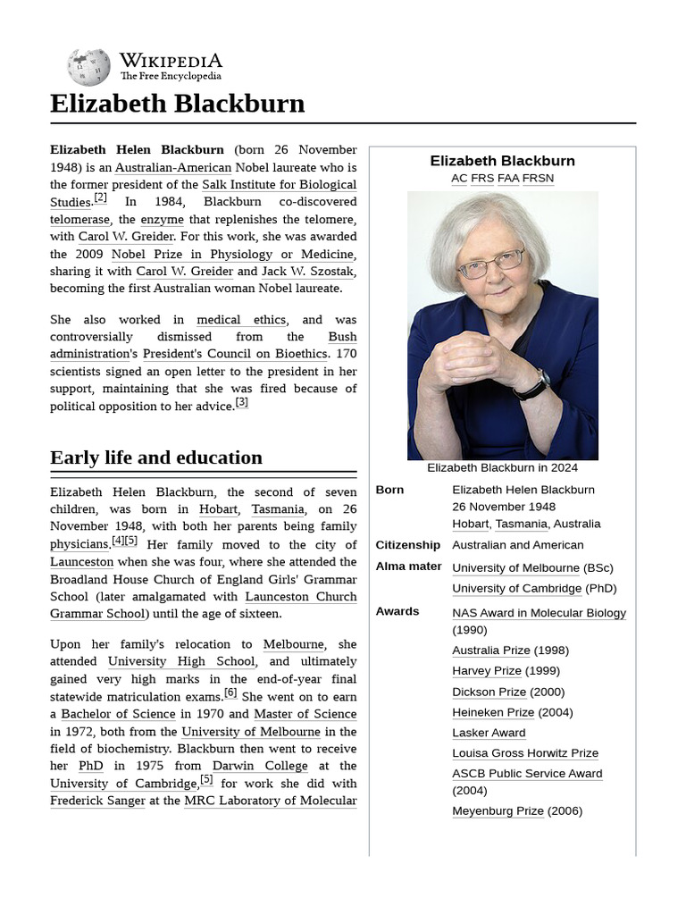 Elizabeth_Blackburn | PDF | Life Sciences | Molecular Biology